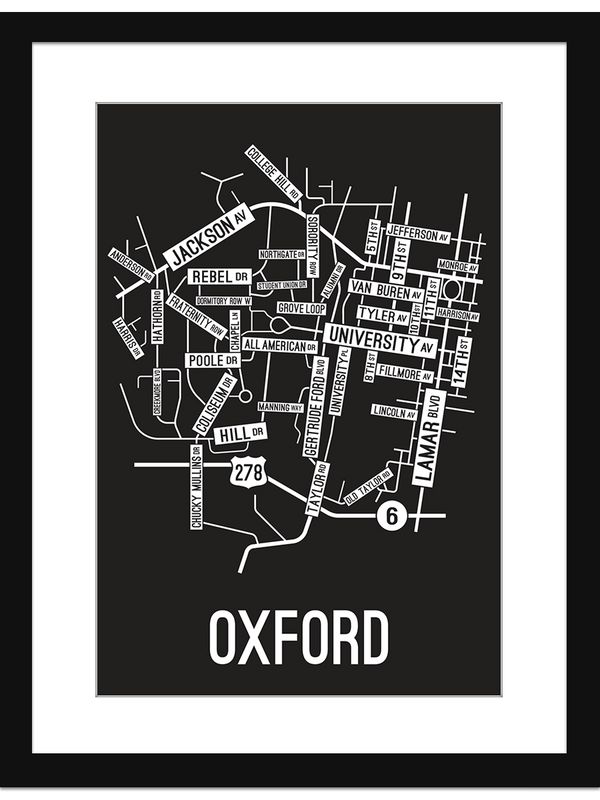 Oxford, Mississippi Street Map Screen Print - School Street Posters