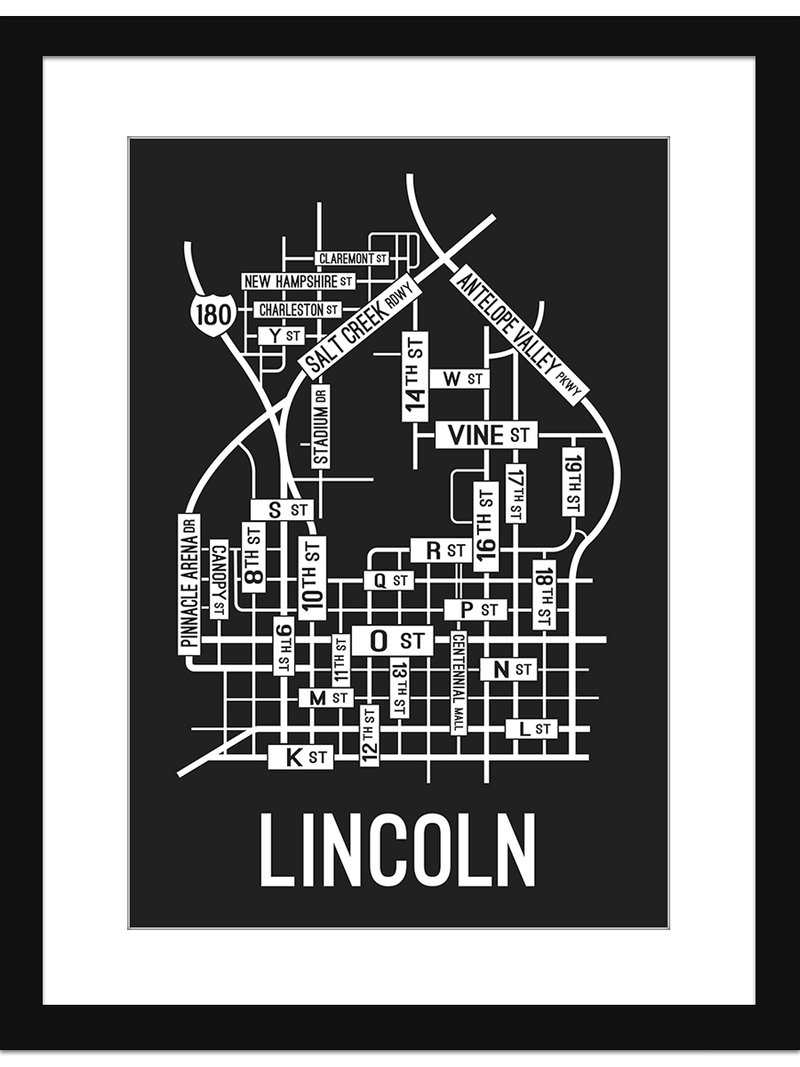 Lincoln, Nebraska Street Map Screen Print - School Street Posters