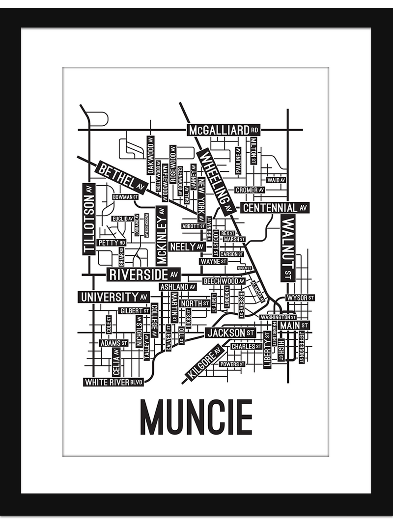 Muncie, Indiana Street Map Poster - School Street Posters