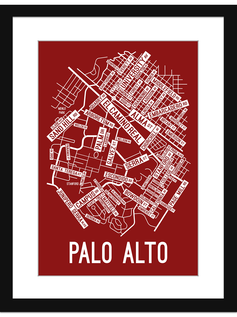 Palo Alto, California Street Map Poster - School Street Posters