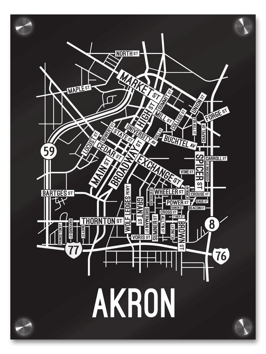 Akron, Ohio Street Map Print | School Street Posters