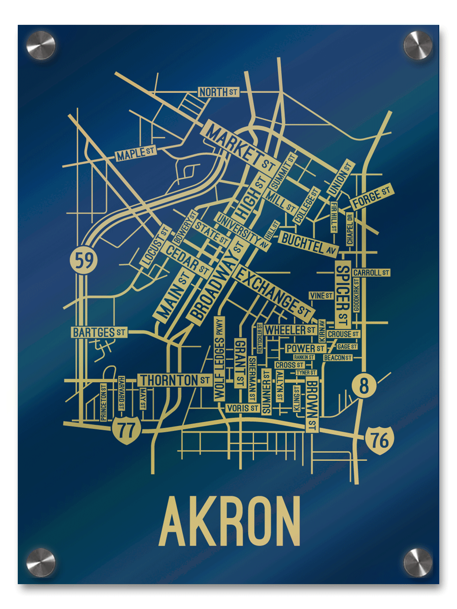 Akron, Ohio Street Map Print | School Street Posters