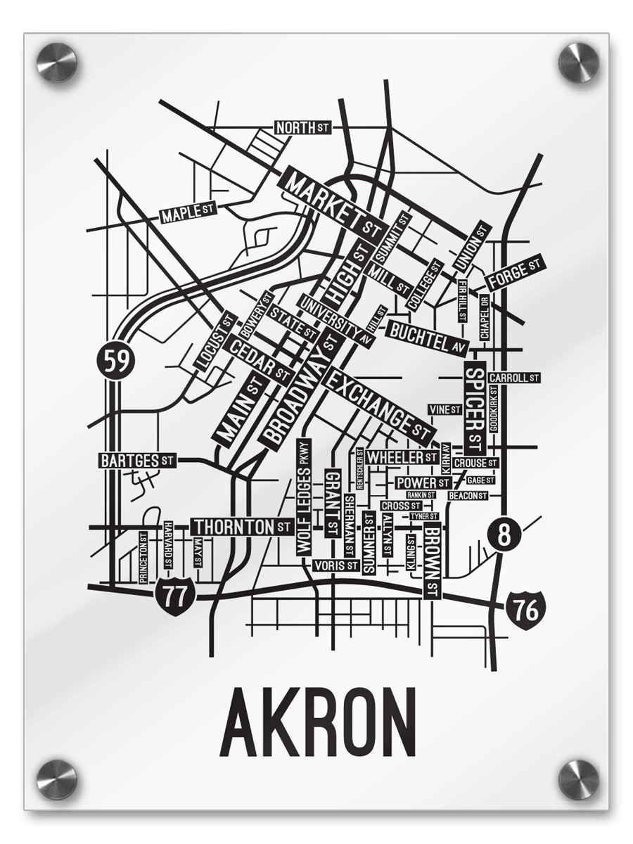 Akron, Ohio Street Map Print | School Street Posters