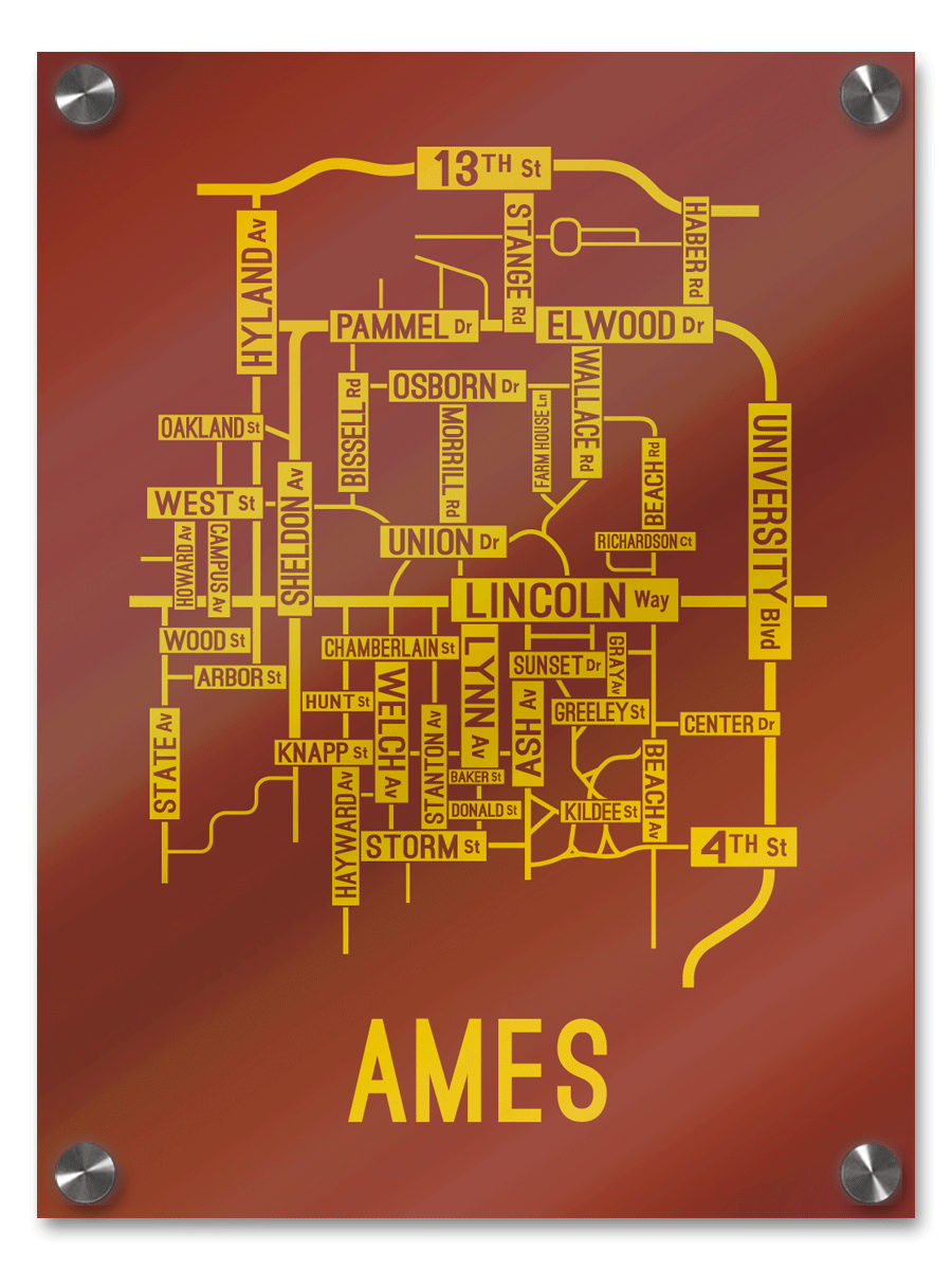Ames, Iowa Street Map Print | School Street Posters