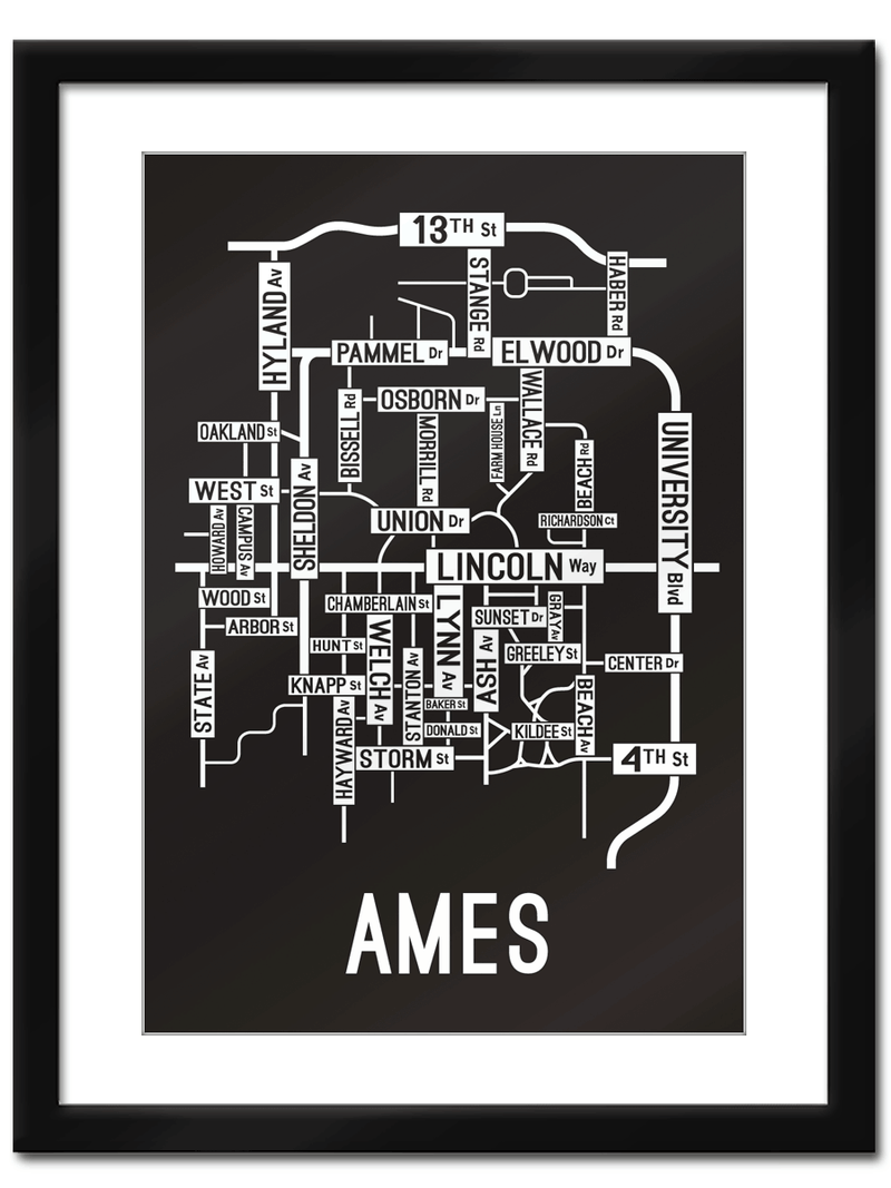 Ames, Iowa Street Map Print | School Street Posters