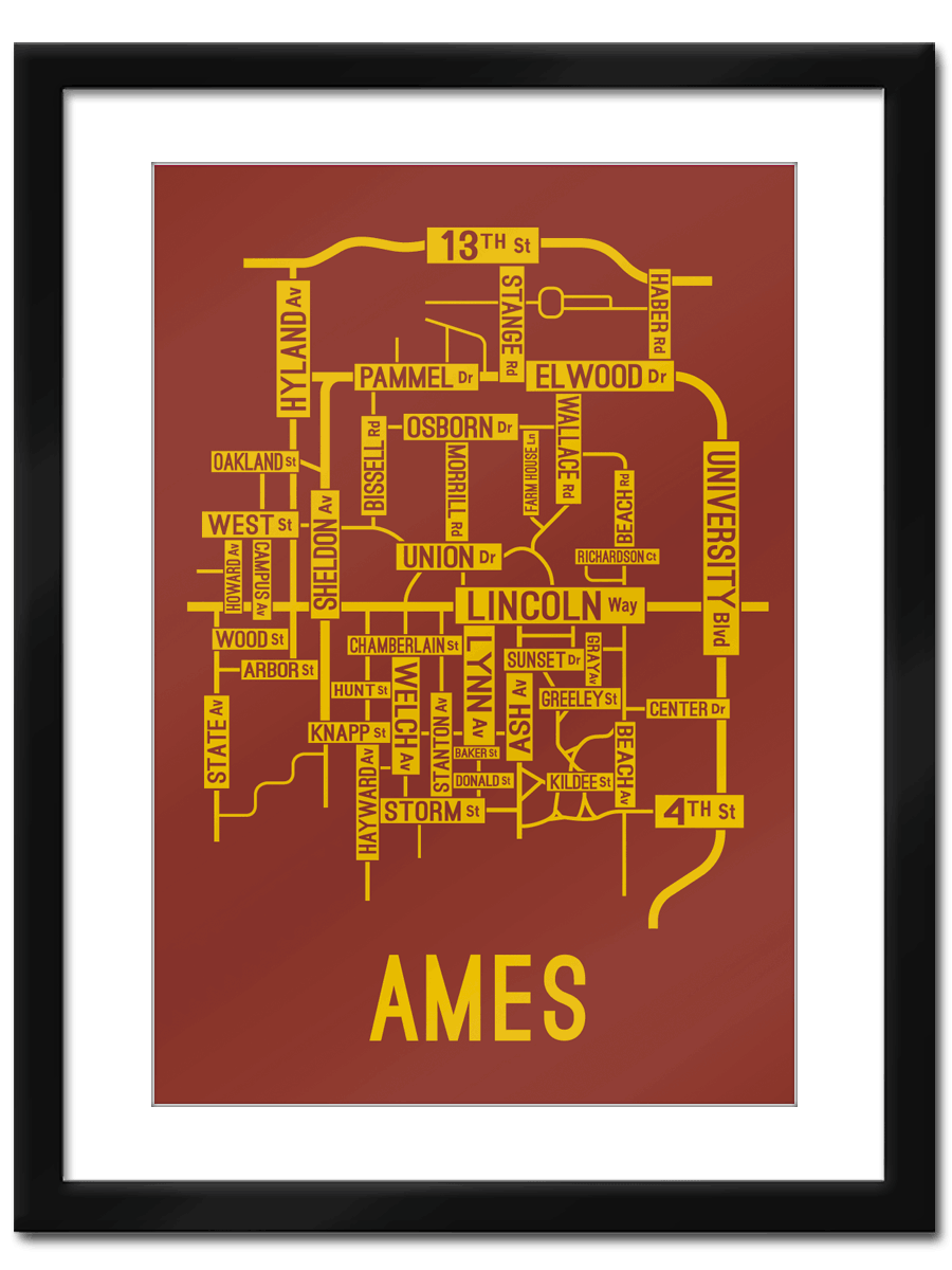 Ames, Iowa Street Map Print | School Street Posters