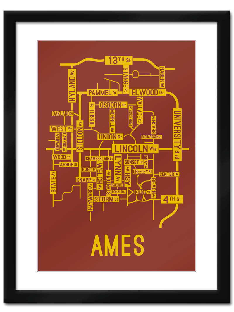 Ames, Iowa Street Map Print | School Street Posters