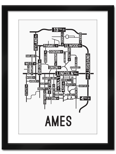 Ames, Iowa Street Map Print | School Street Posters