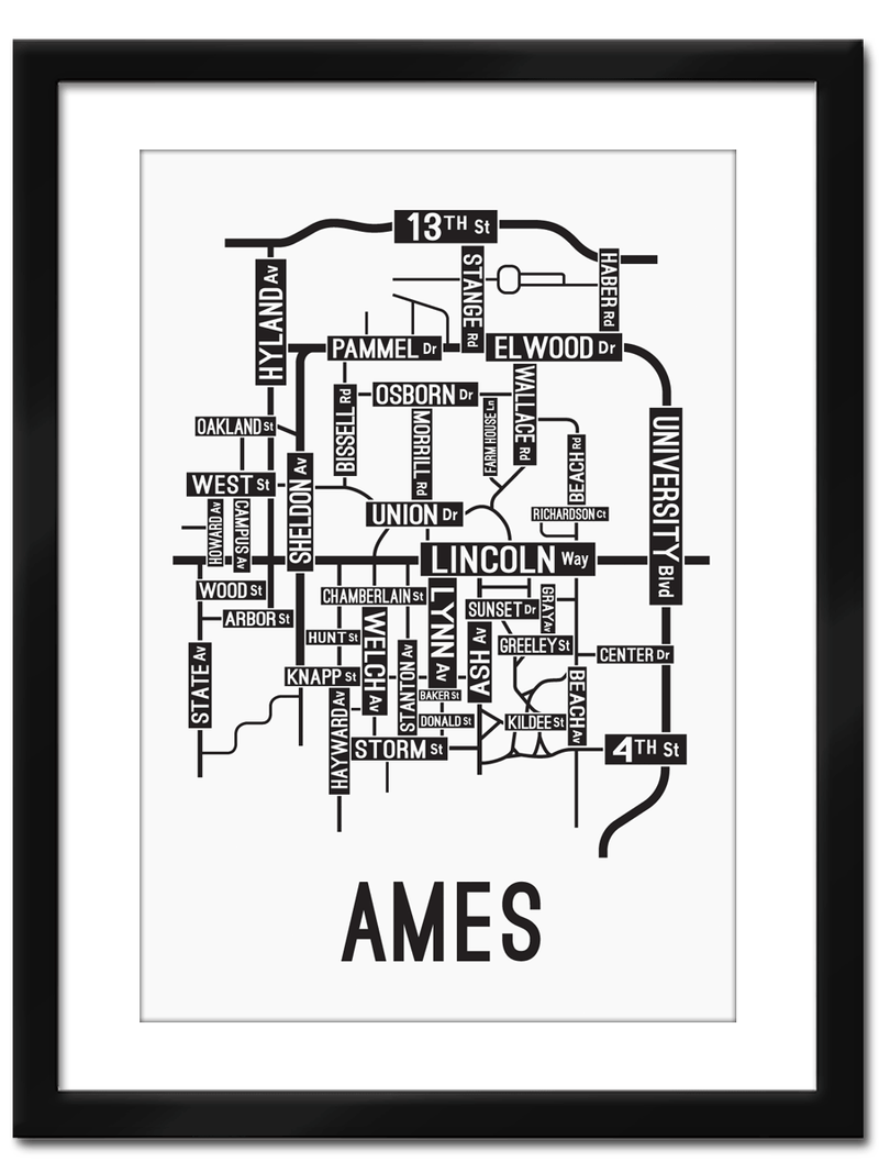Ames, Iowa Street Map Print | School Street Posters