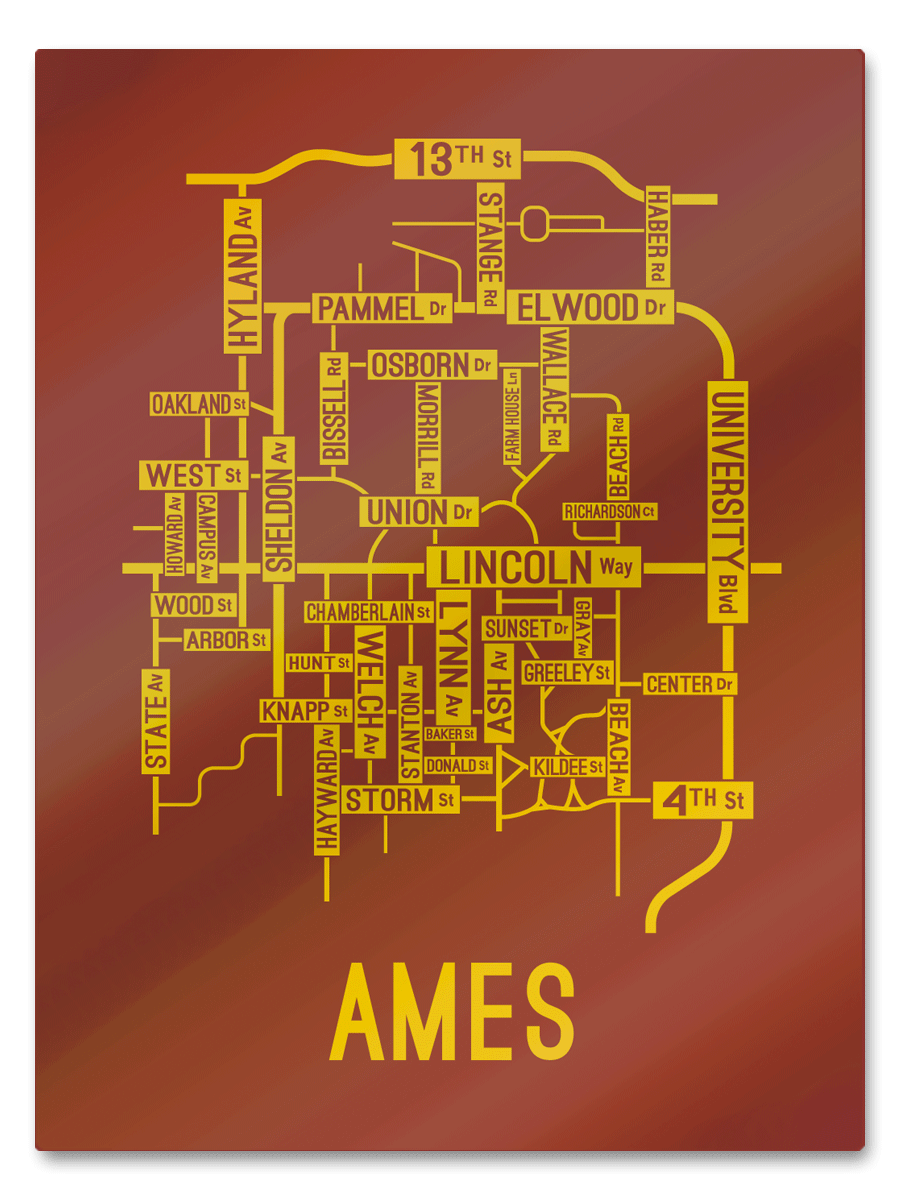 Ames, Iowa Street Map Print | School Street Posters