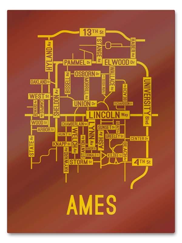 Ames, Iowa Street Map Print | School Street Posters