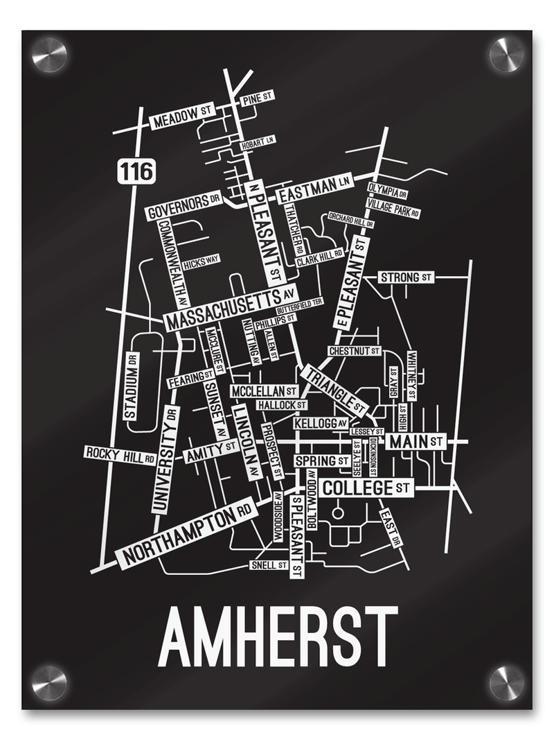 Amherst, Massachusetts Street Map Print | School Street Posters