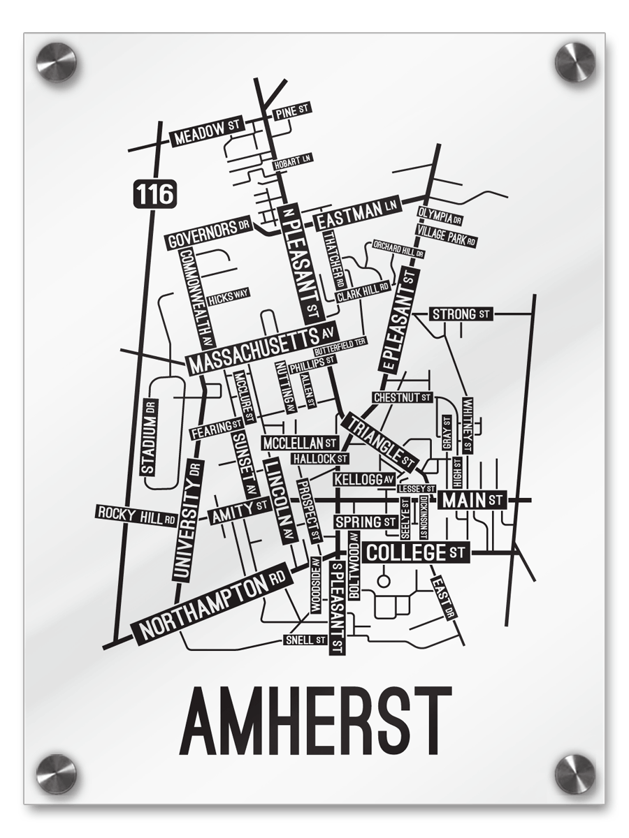 Amherst, Massachusetts Street Map Print | School Street Posters