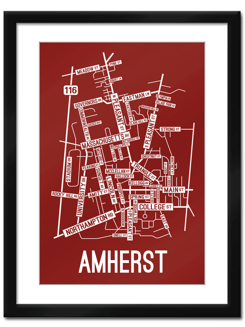 Amherst, Massachusetts Street Map Print | School Street Posters