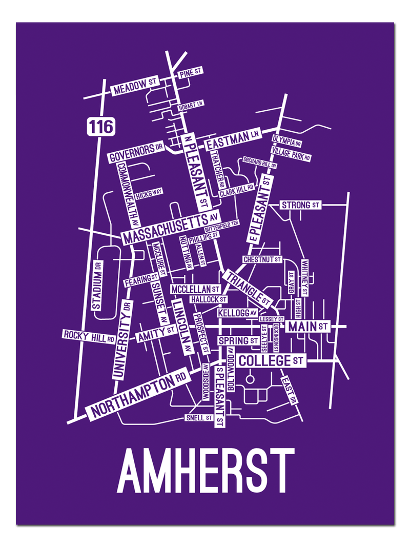 Amherst, Massachusetts Street Map Print | School Street Posters