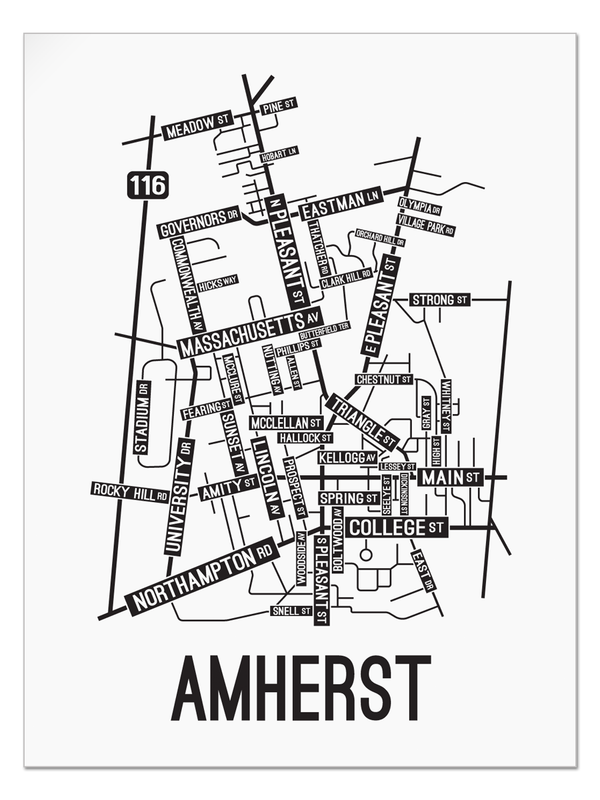 Amherst, Massachusetts Street Map Print | School Street Posters