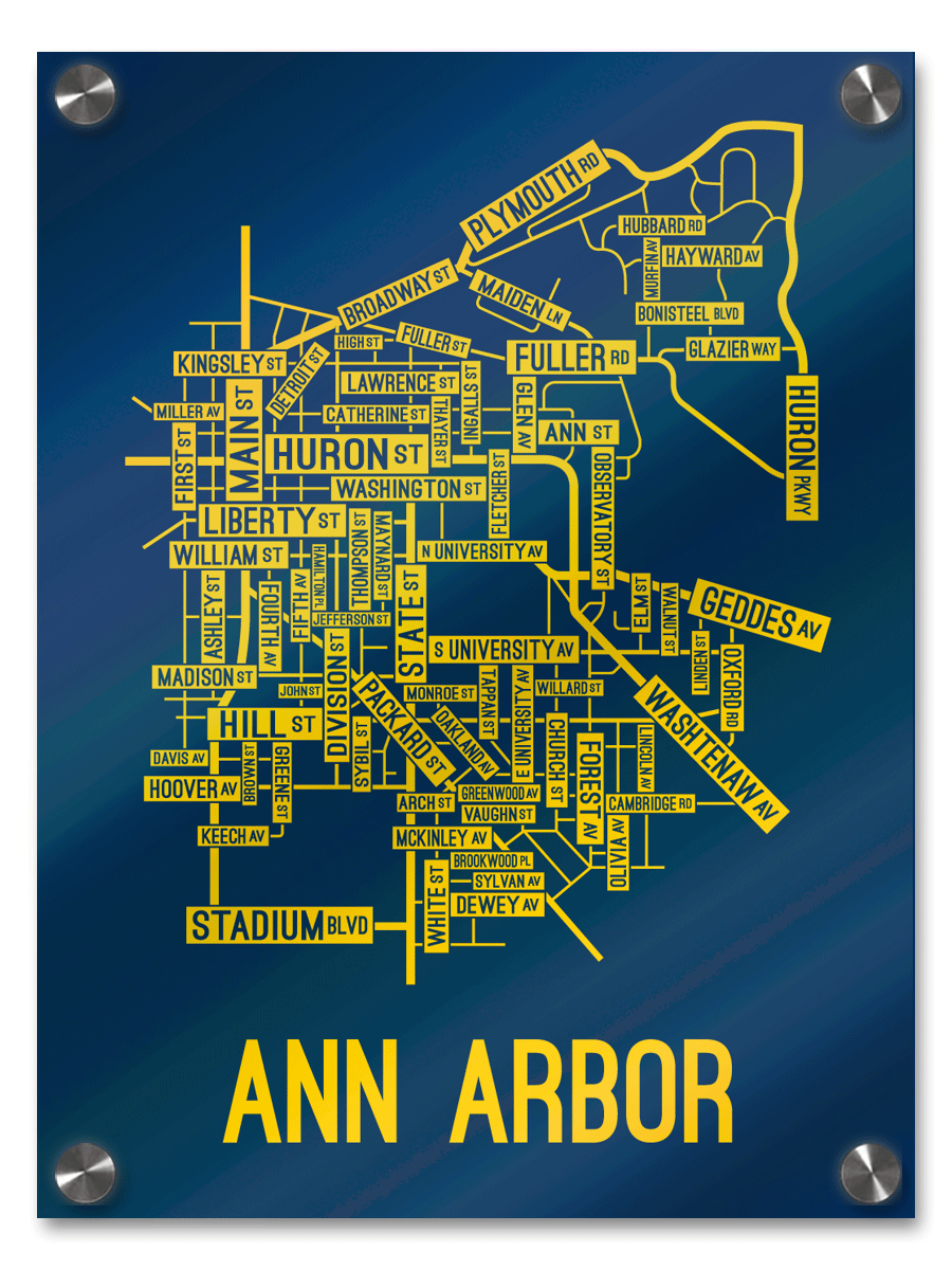Michigan Map With City Names Ann Arbor Map Print, Street Names Ann