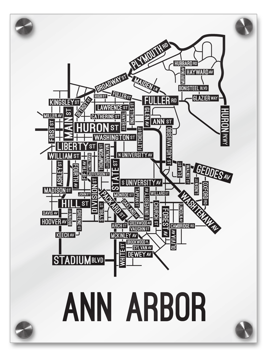 Ann Arbor, Michigan Street Map Print | School Street Posters