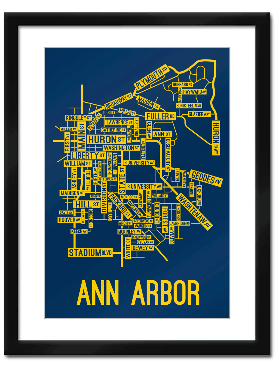 Ann Arbor, Michigan Street Map Print | School Street Posters