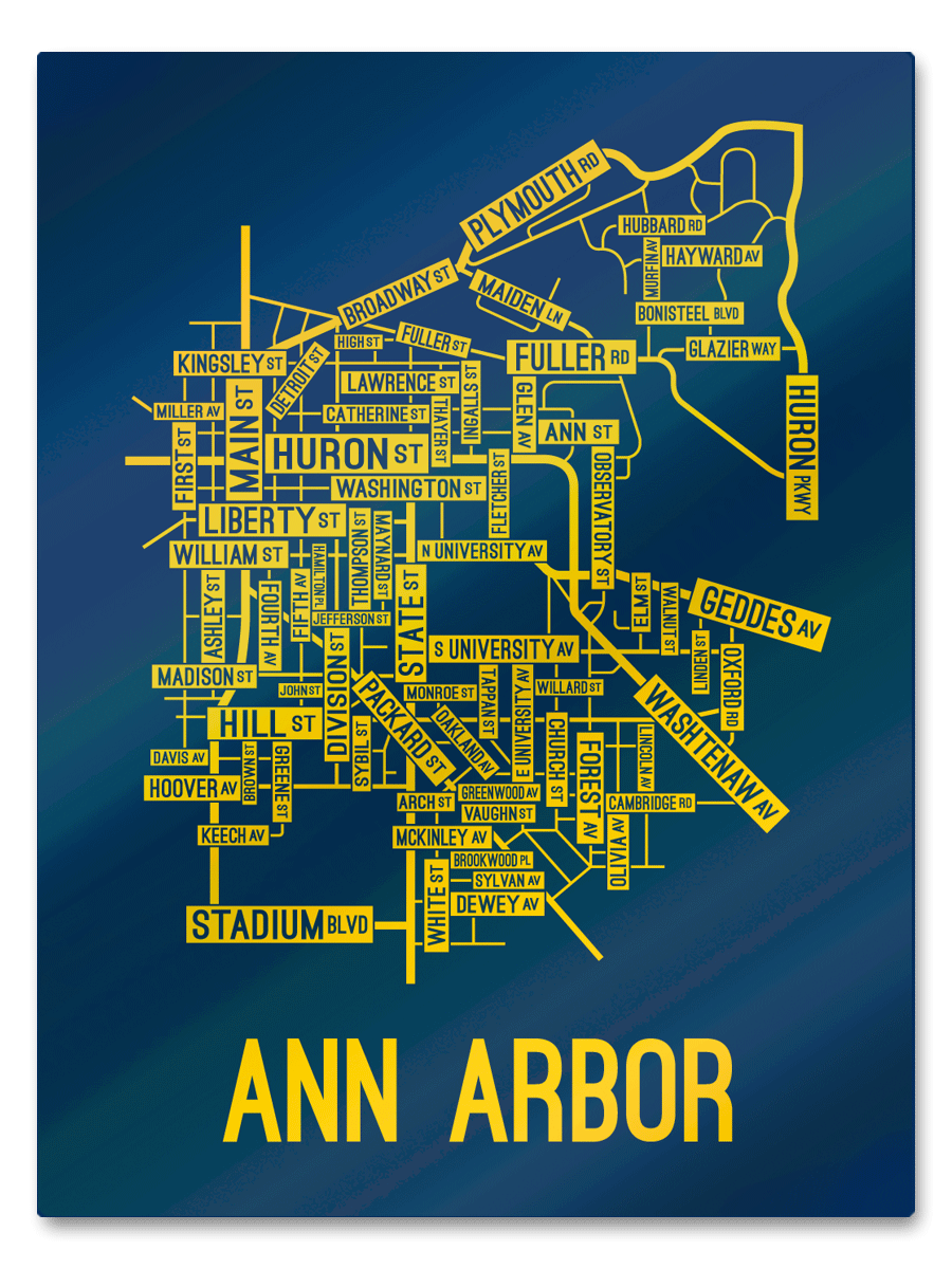 Ann Arbor, Michigan Street Map Print | School Street Posters