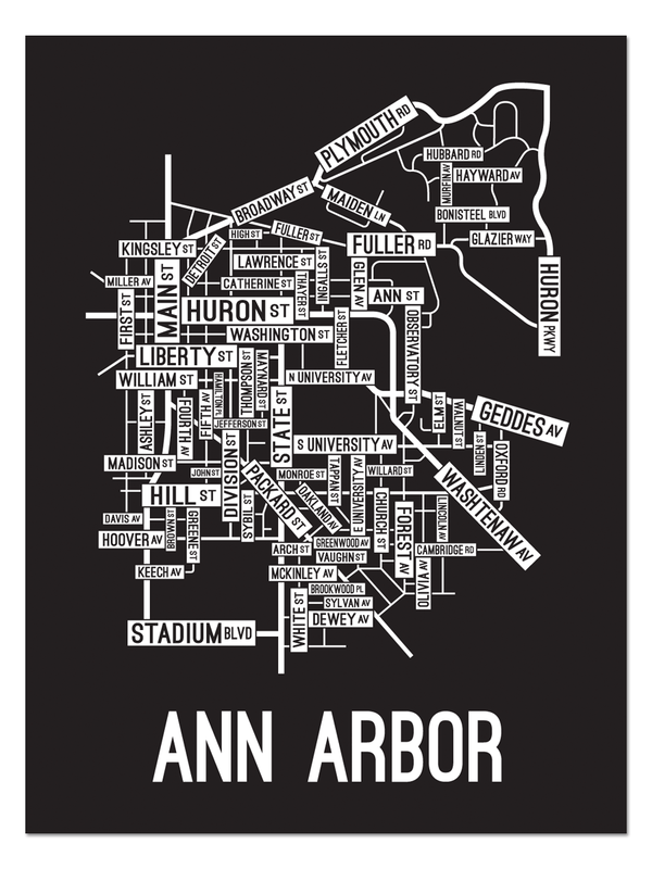 Ann Arbor, Michigan Street Map Print | School Street Posters