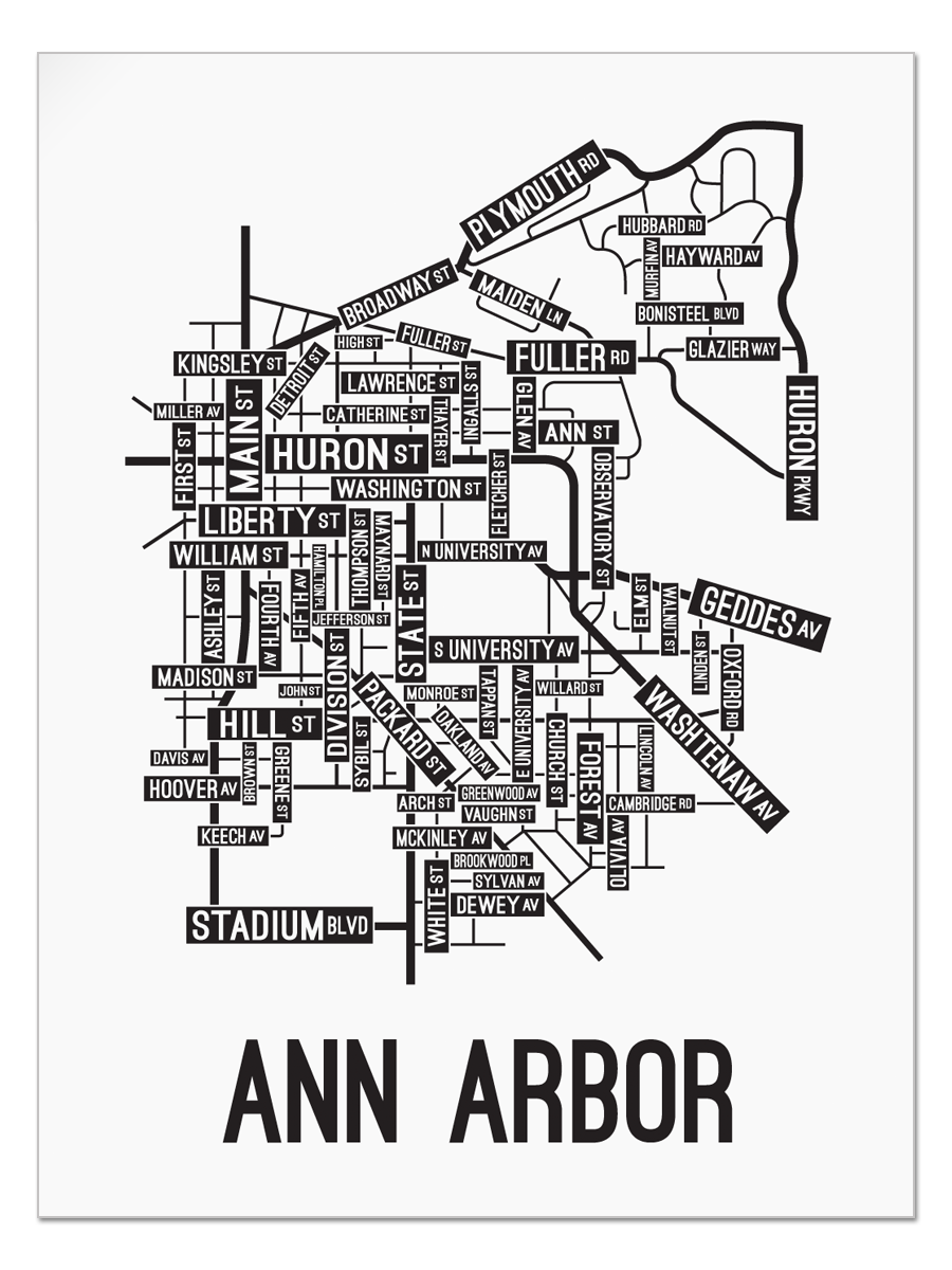 Ann Arbor, Michigan Street Map Print | School Street Posters