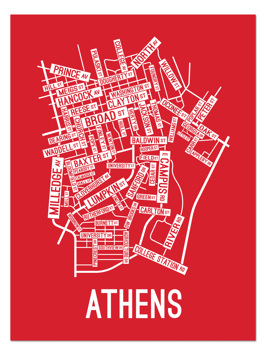 Athens, Georgia Street Map - School Street Posters
