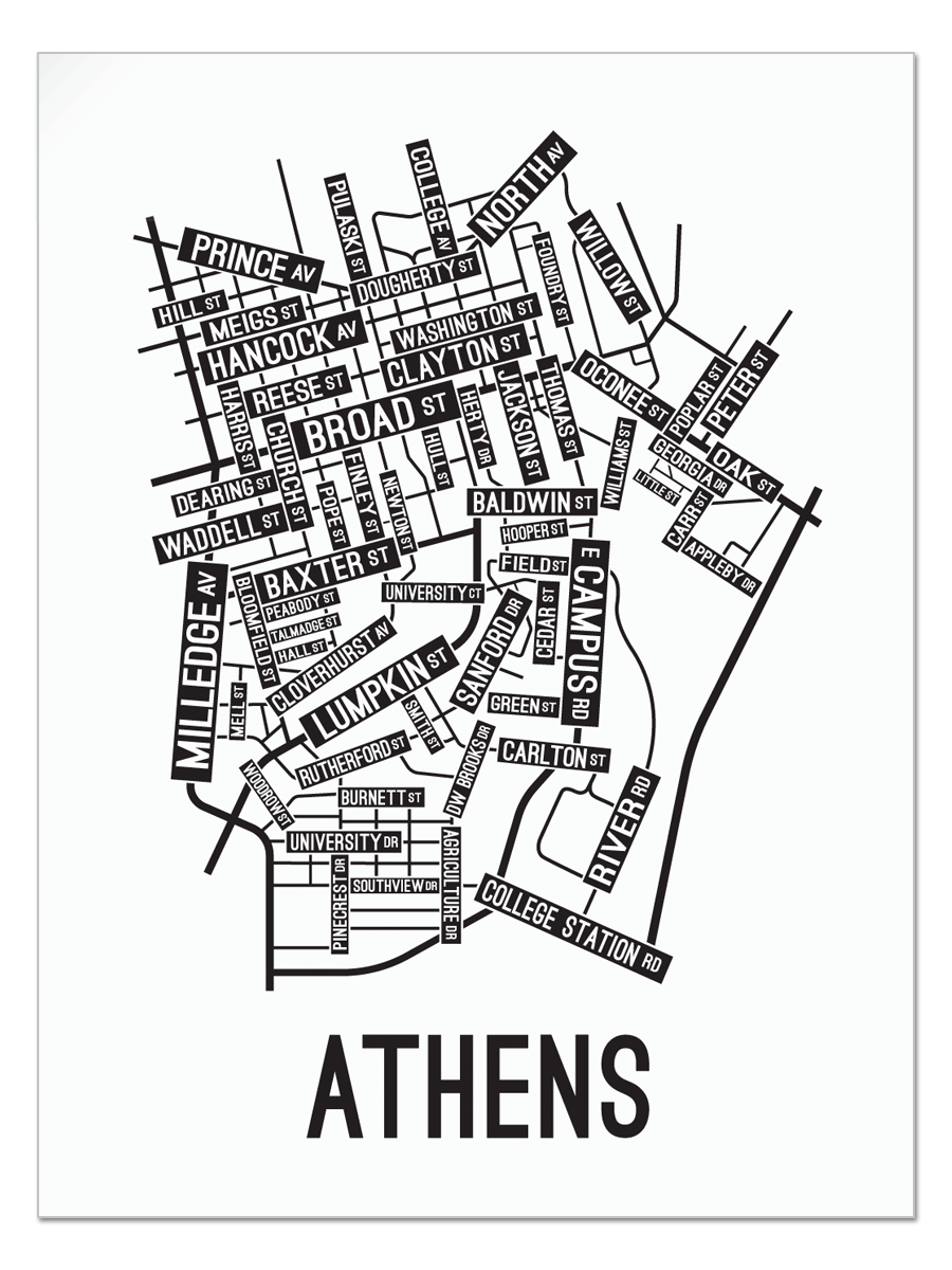 Athens, Georgia Street Map - School Street Posters