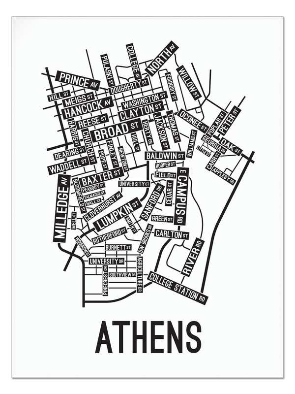 Athens, Georgia Street Map - School Street Posters