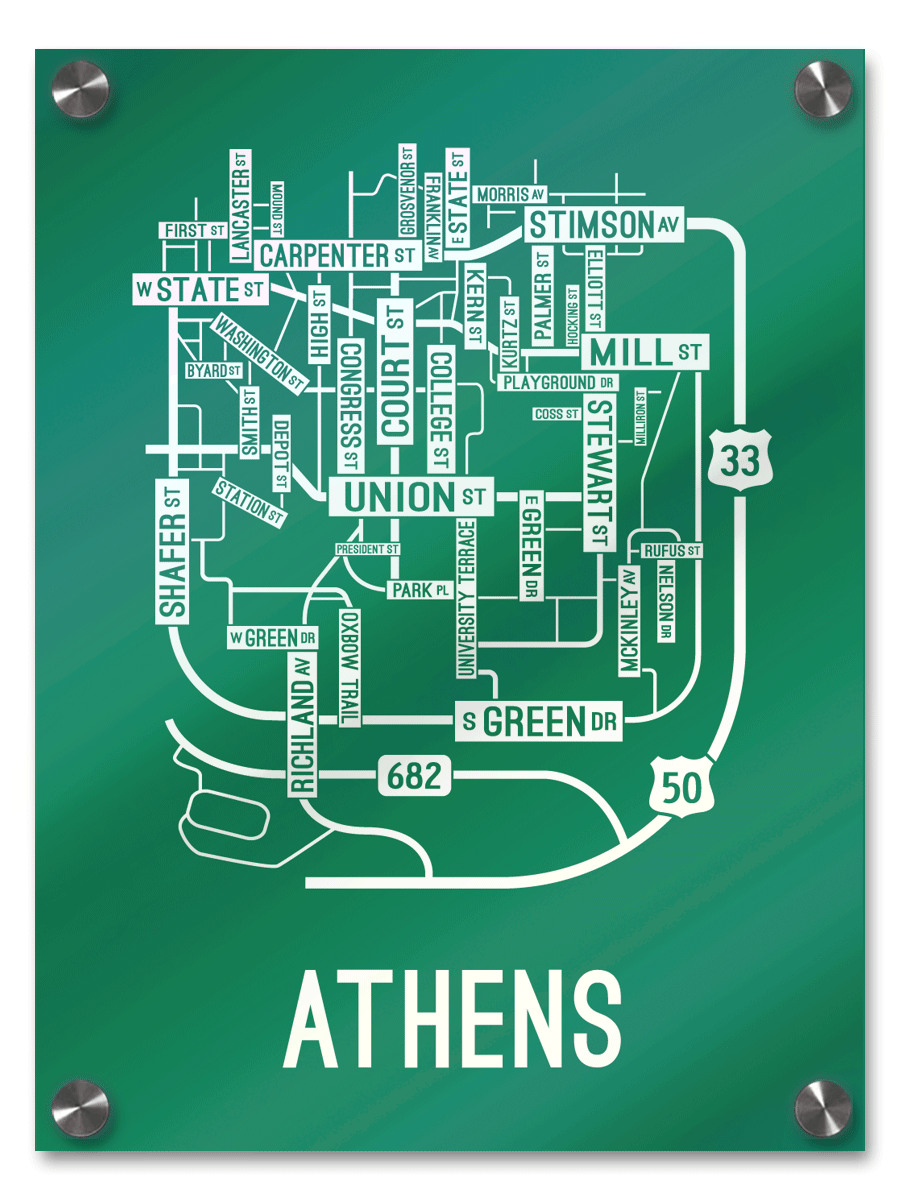 Athens, Ohio Street Map Print | School Street Posters