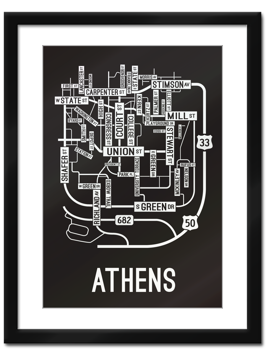Athens, Ohio Street Map Print | School Street Posters