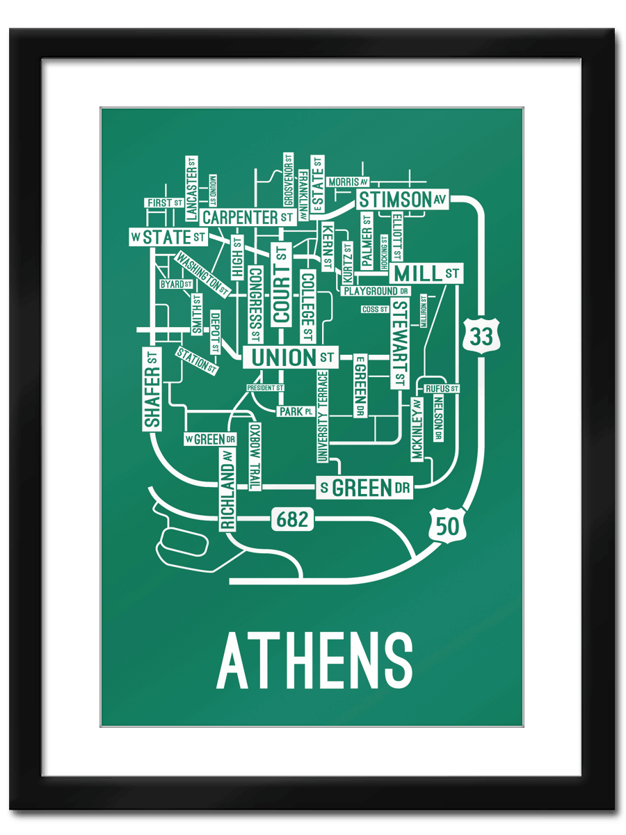 Athens, Ohio Street Map Print | School Street Posters