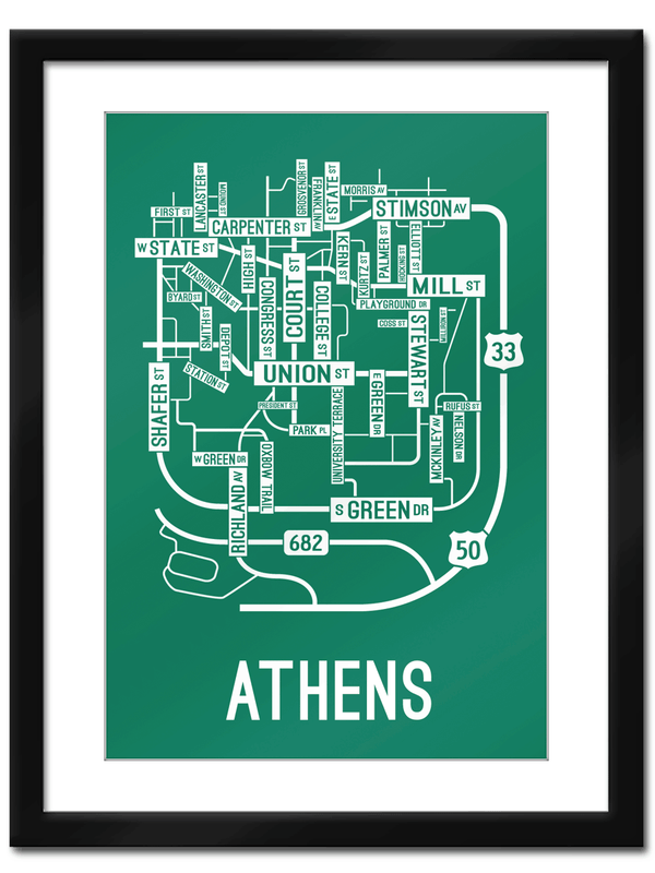 Athens, Ohio Street Map Print | School Street Posters