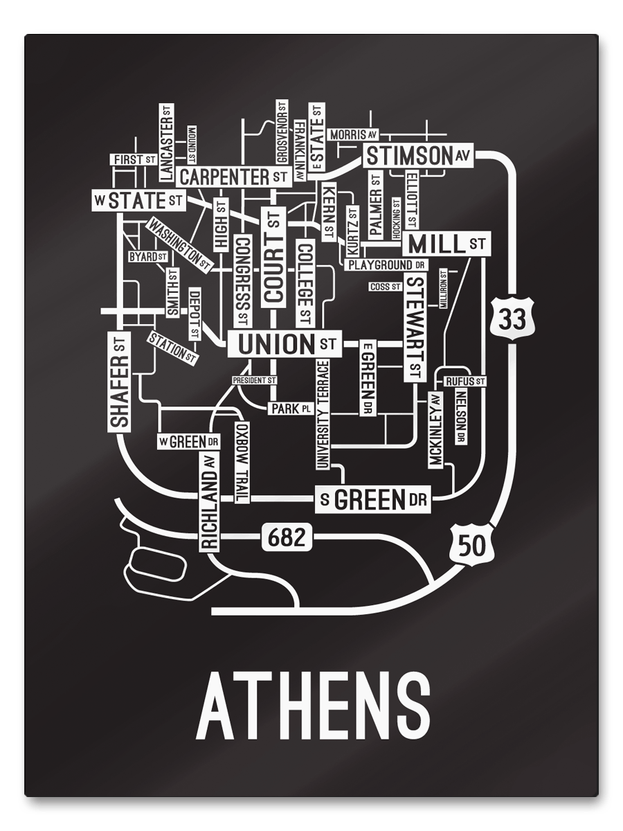 Athens, Ohio Street Map Print | School Street Posters