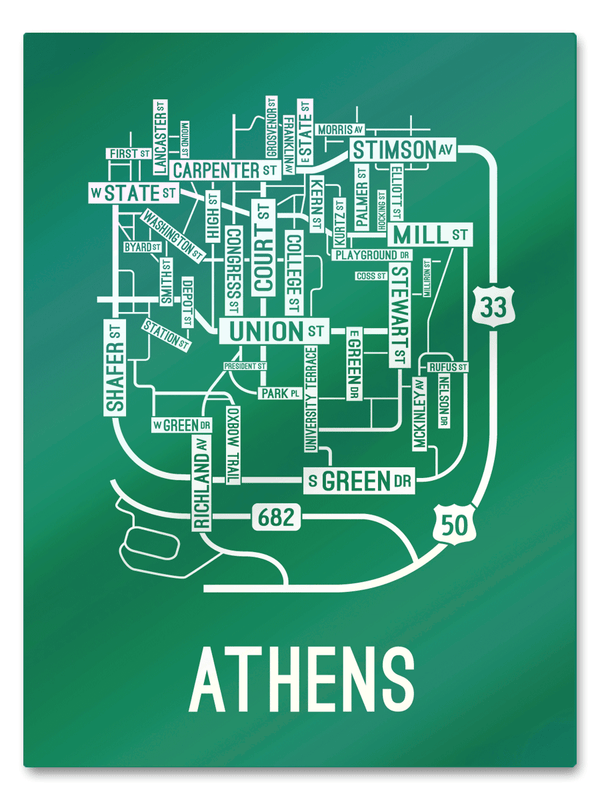 Athens, Ohio Street Map Print | School Street Posters