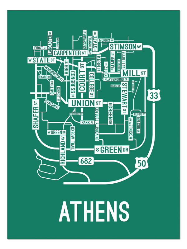 Athens, Ohio Street Map Print | School Street Posters