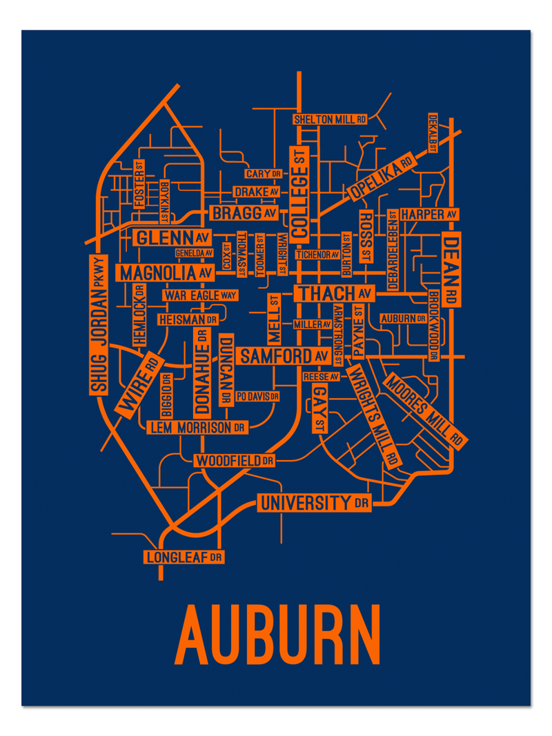 Auburn, Alabama Street Map - School Street Posters