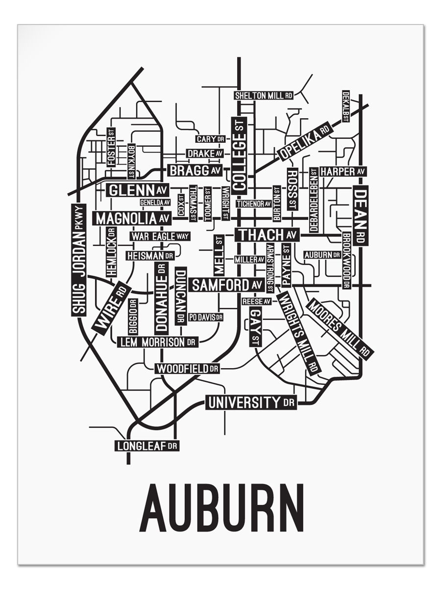Auburn, Alabama Street Map - School Street Posters