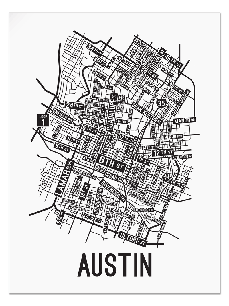 Austin, Texas Street Map - School Street Posters