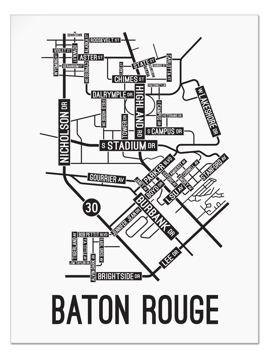 Baton Rouge, Louisiana Street Map - School Street Posters
