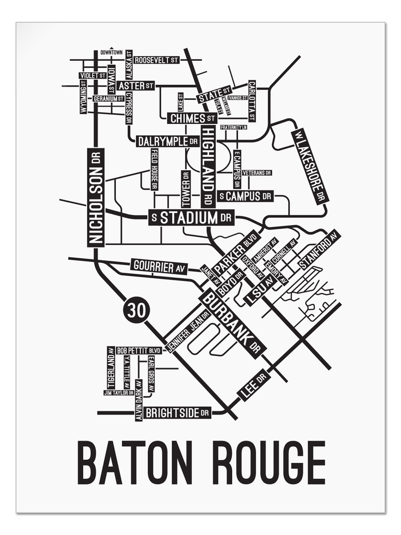 Baton Rouge, Louisiana Street Map - School Street Posters