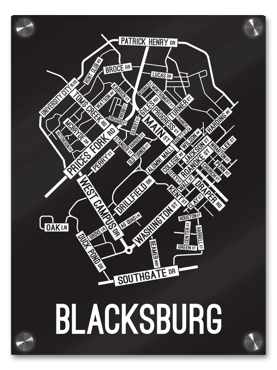 Blacksburg, Virginia Street Map Print | School Street Posters