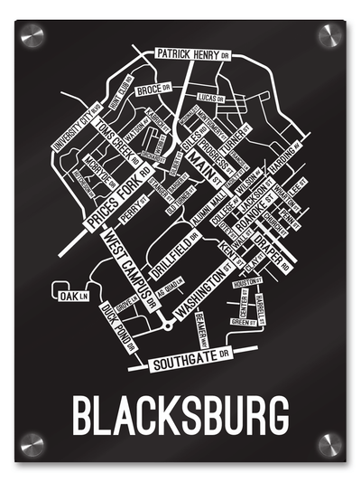 Blacksburg, Virginia Street Map Print | School Street Posters