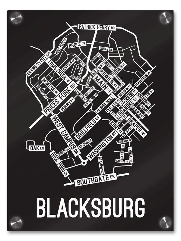 Blacksburg, Virginia Street Map Print | School Street Posters