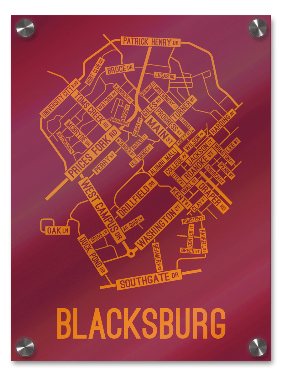 Blacksburg, Virginia Street Map Print | School Street Posters