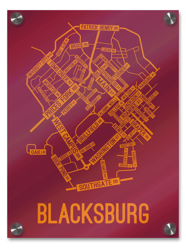 Blacksburg, Virginia Street Map Print | School Street Posters