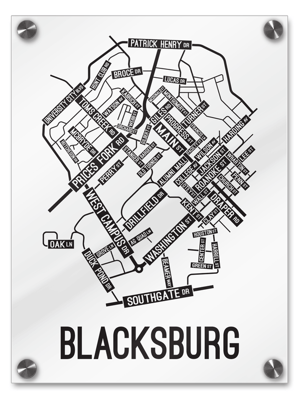 Blacksburg, Virginia Street Map Print | School Street Posters