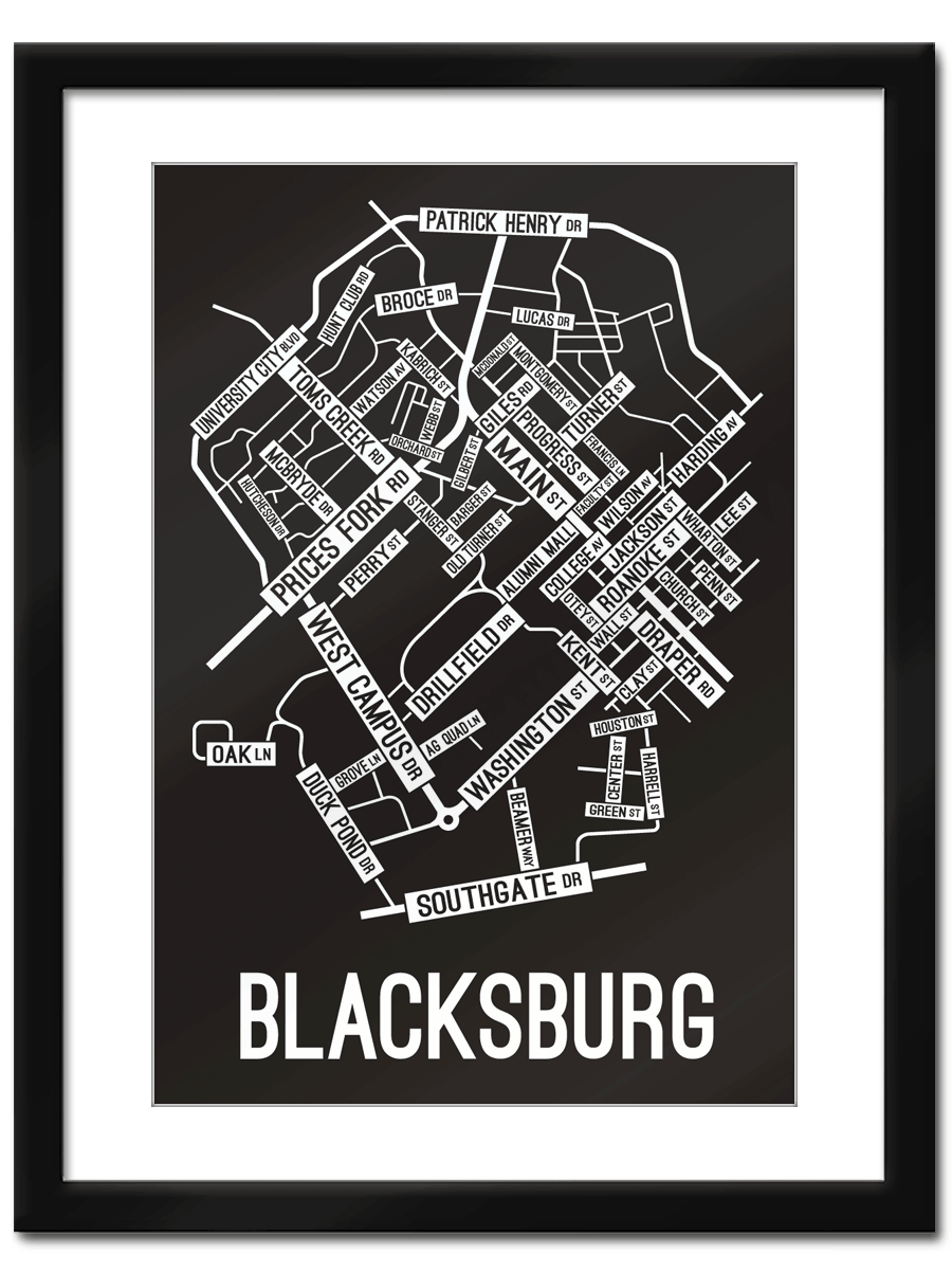Blacksburg, Virginia Street Map Print | School Street Posters