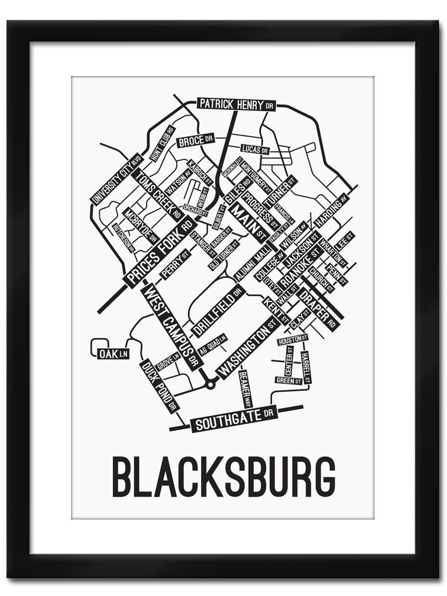 Blacksburg, Virginia Street Map Print | School Street Posters