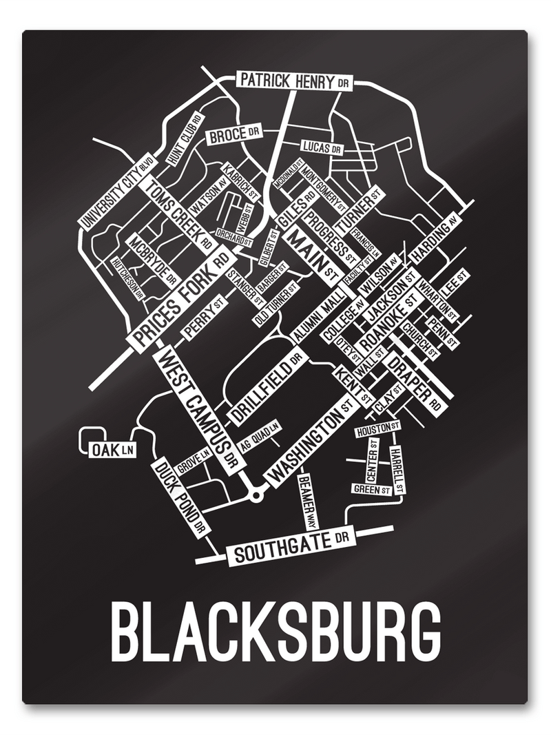 Blacksburg, Virginia Street Map Print | School Street Posters